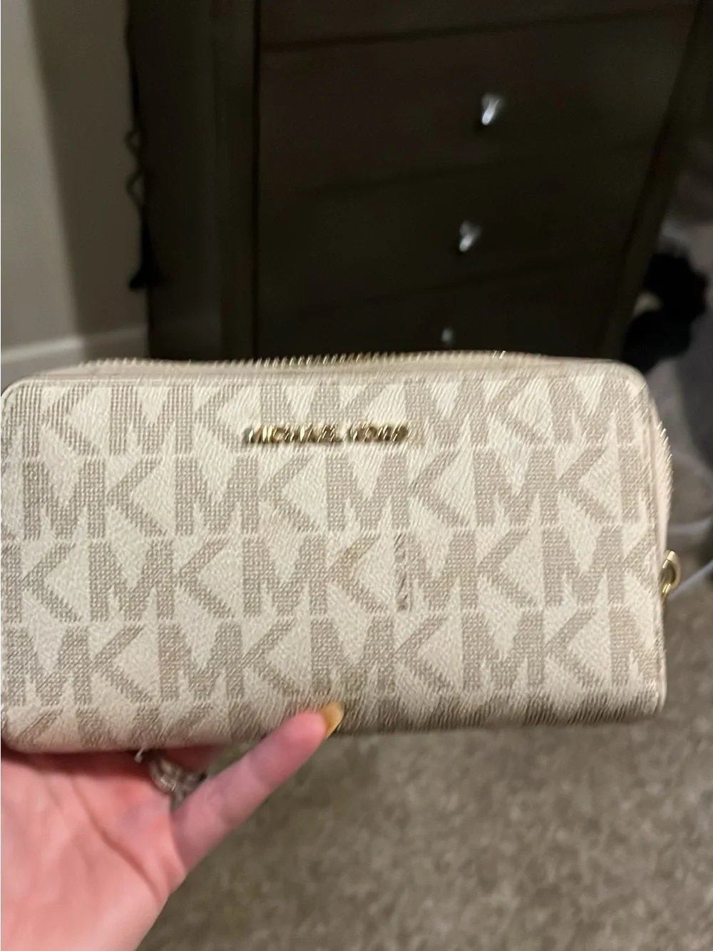 Michael Kors | Bags | Michael Kors Cream Logo Ziparound Wallet With ...
